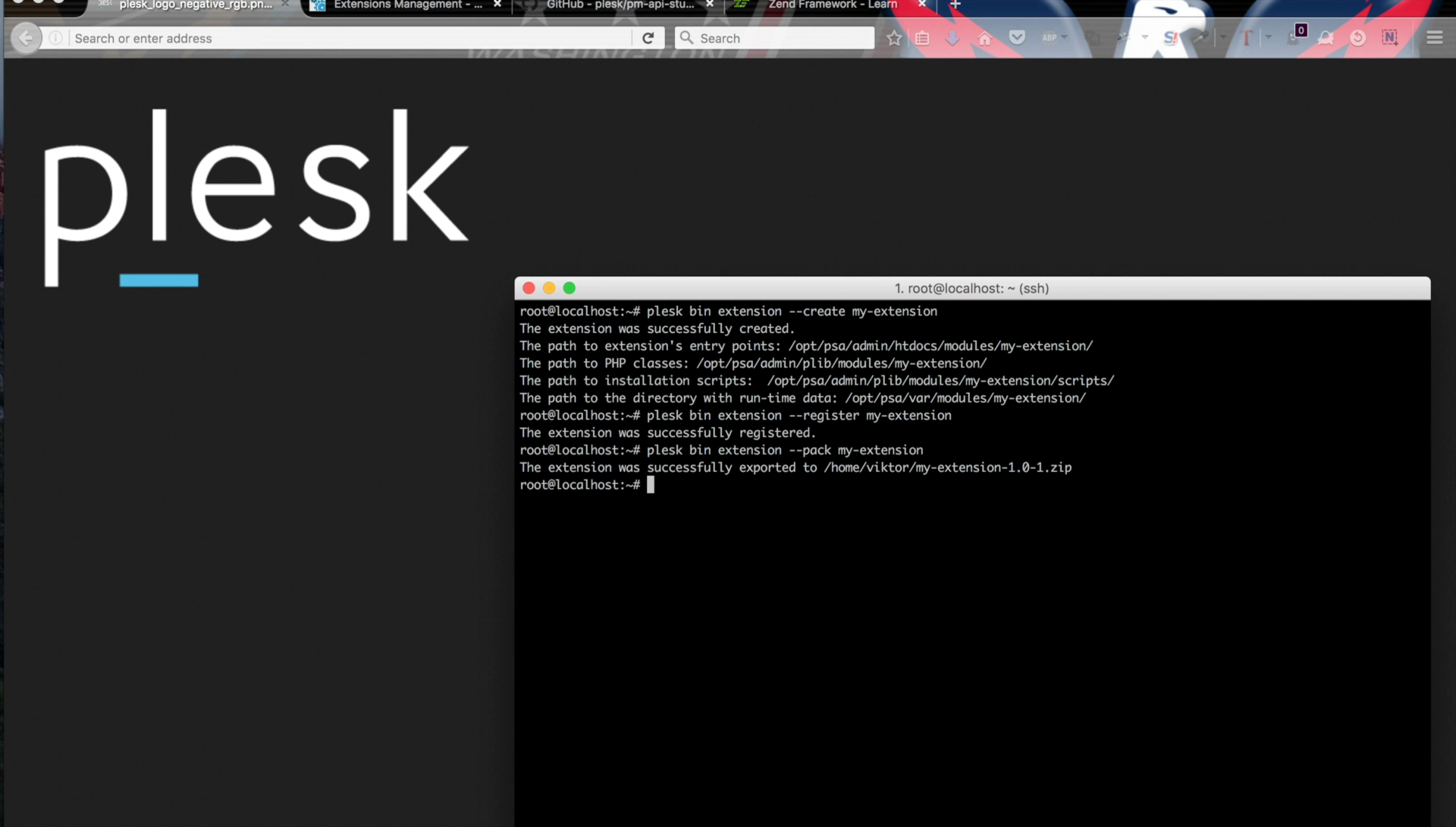Create Plesk extension via command line