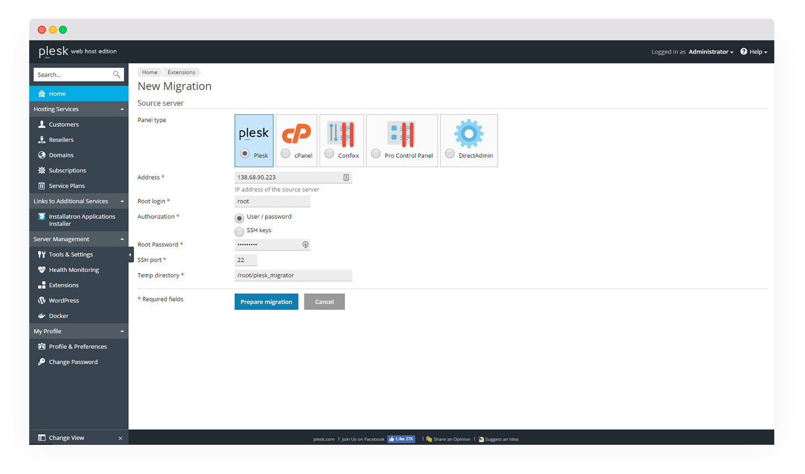 Migrate to Plesk on AWS from Plesk, cPanel or DirectAdmin