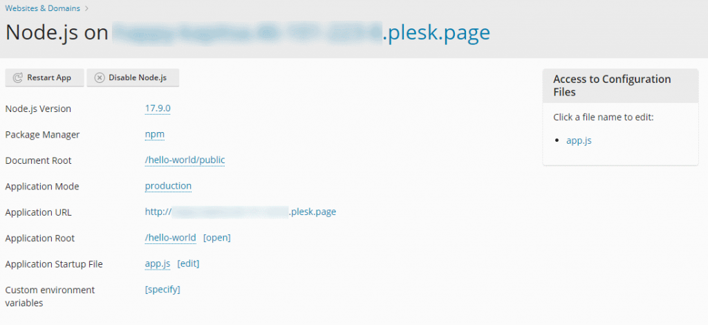 Plesk Node.Js Setup