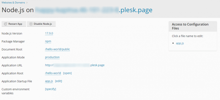Plesk Node.Js Setup