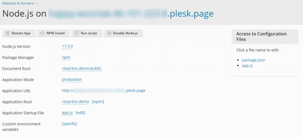 Plesk Node.Js Setup