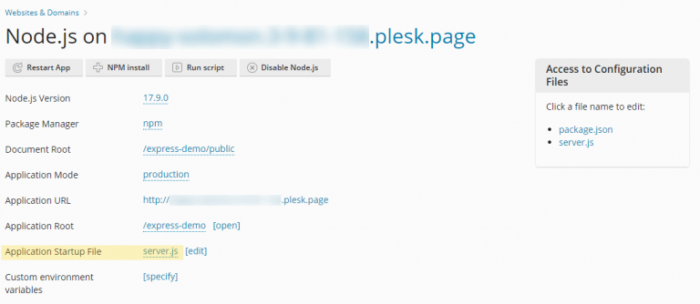 Plesk Node.Js Setup
