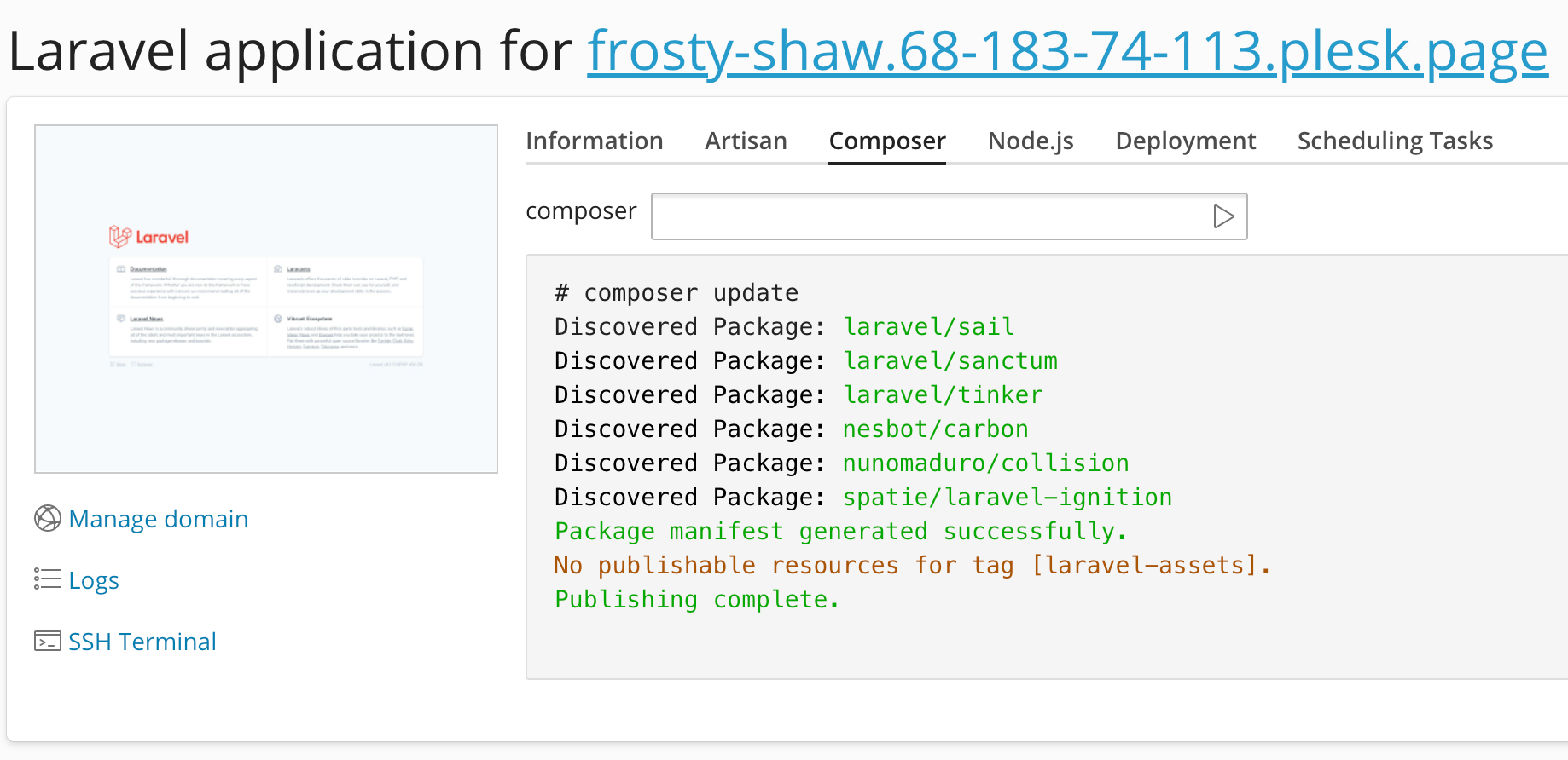 Laravel Application Hosting in Plesk - Plesk
