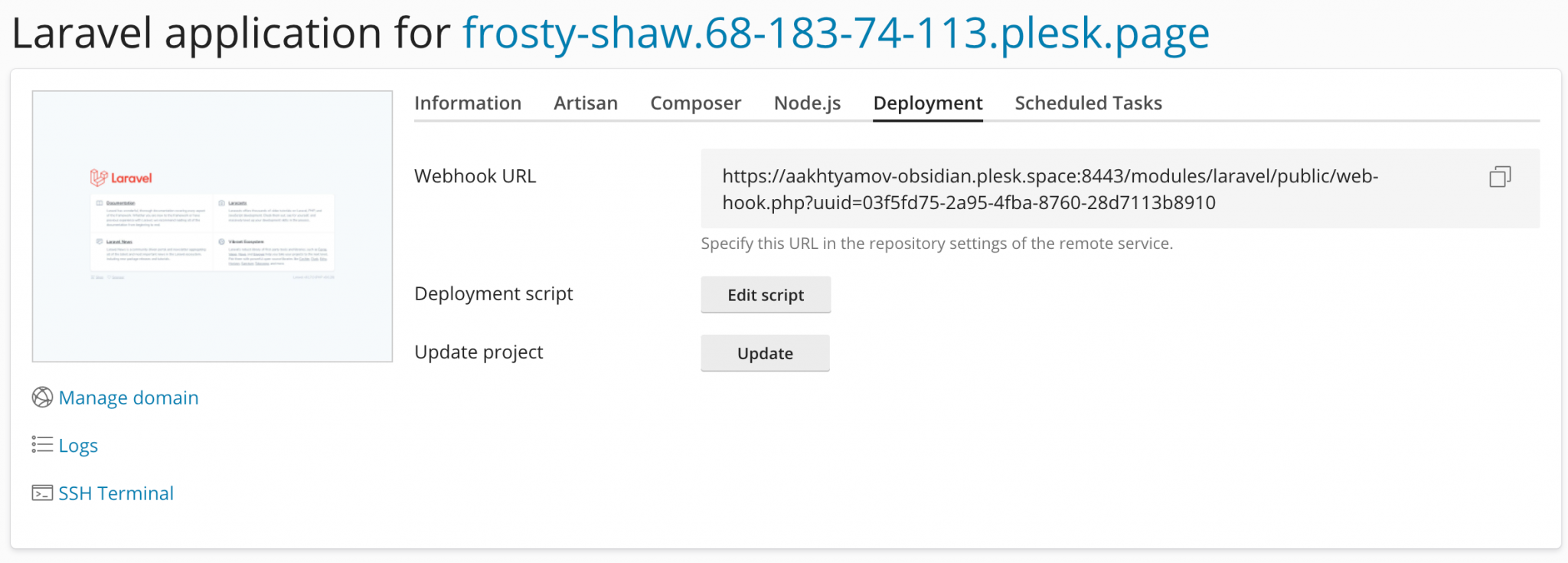 Laravel Application Hosting in Plesk - Plesk