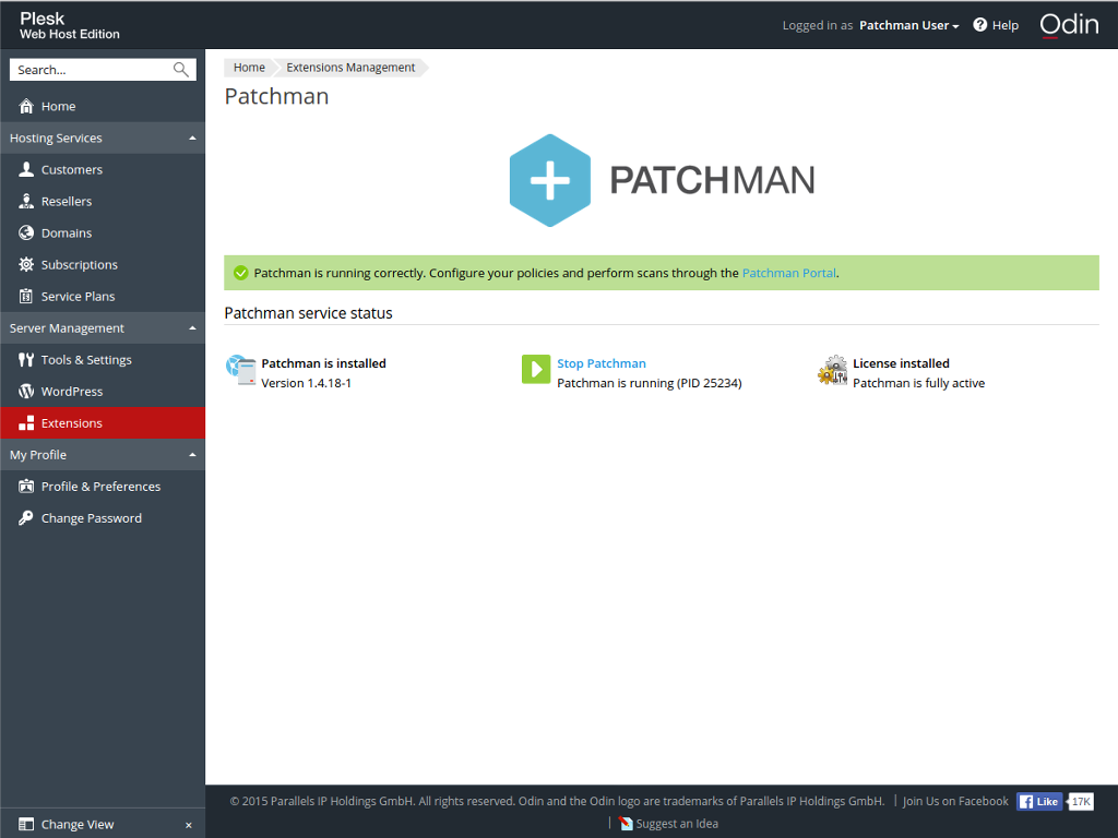 Patchman extension - Plesk