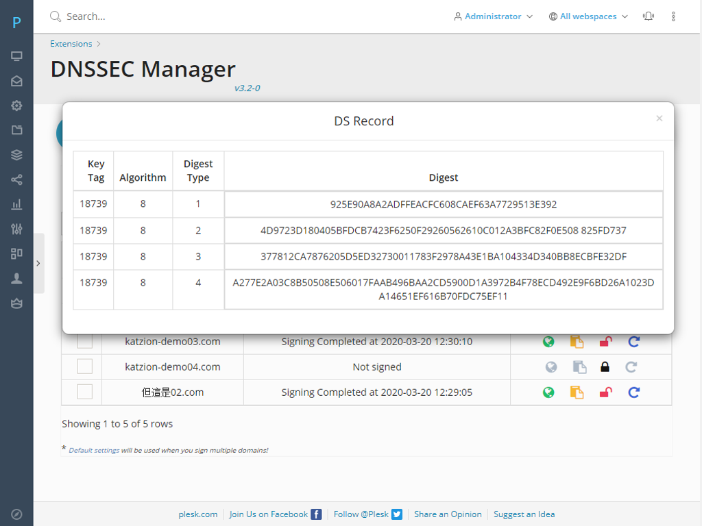 DNSSEC Manager extension - Plesk