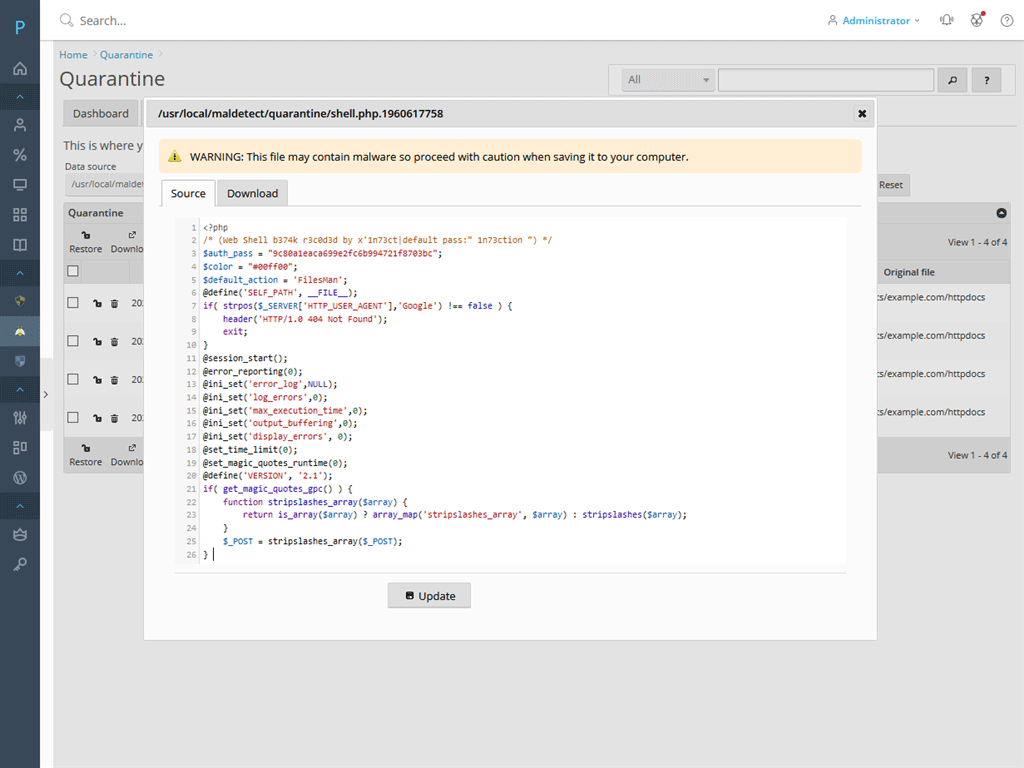 Sentinel Anti-malware extension - Plesk