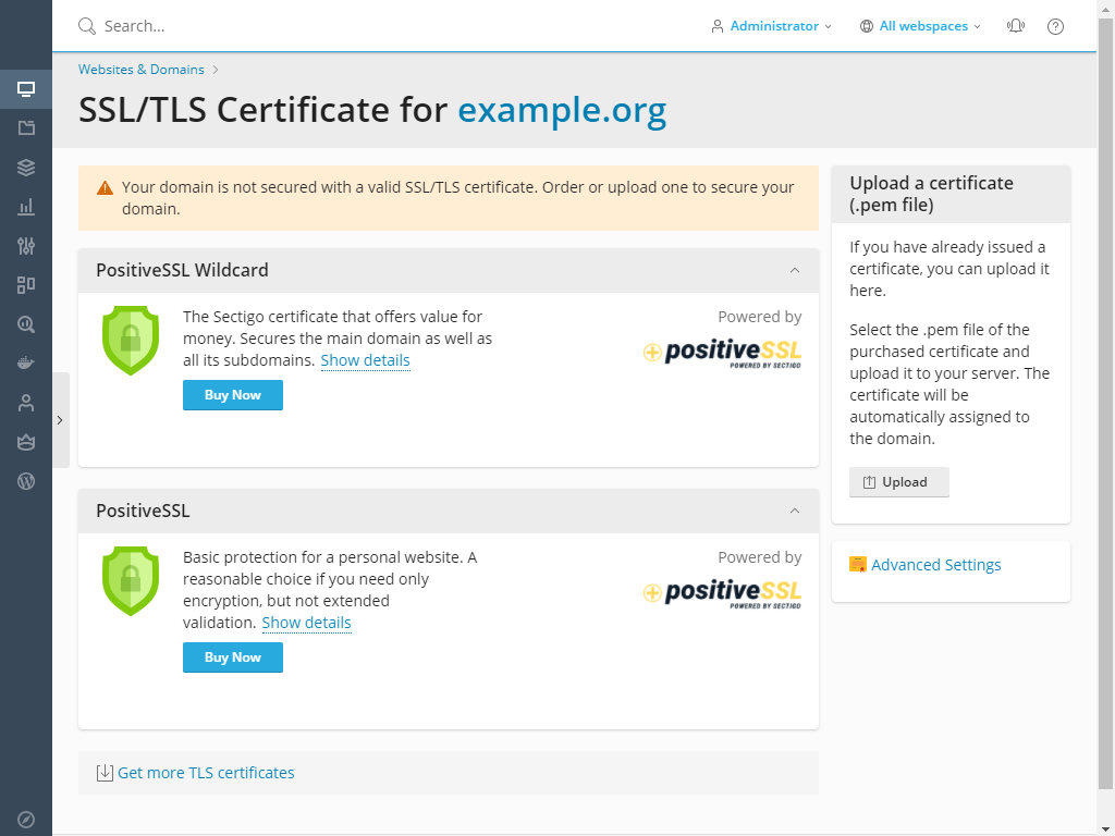 Sectigo SSL extension - Plesk