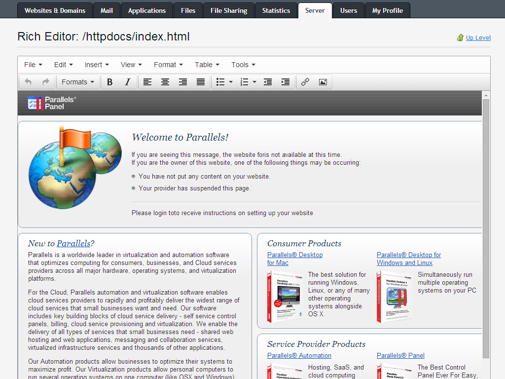 Rich Editor extension - Plesk