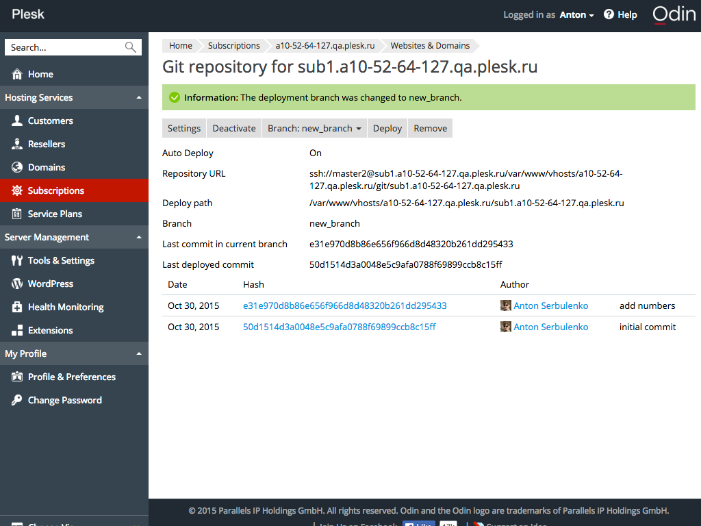 Gitman extension - Plesk