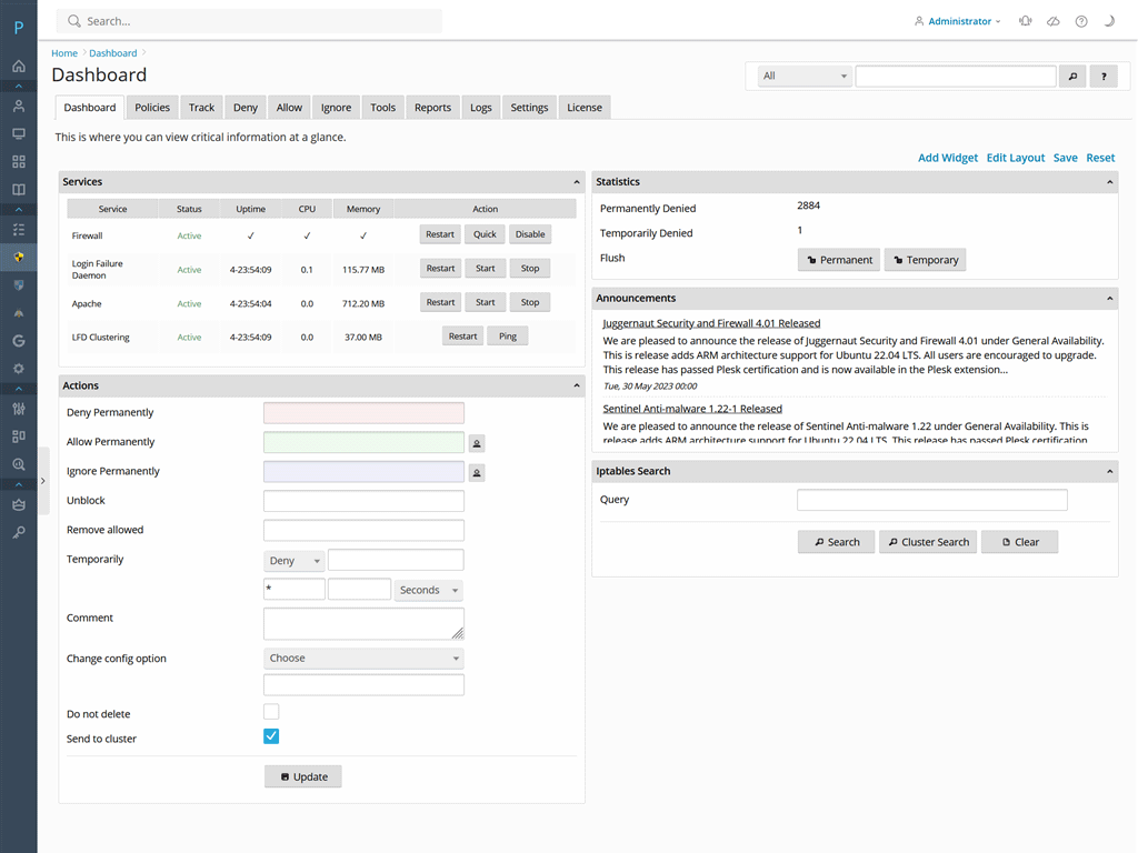 Juggernaut Security and Firewall extension - Plesk