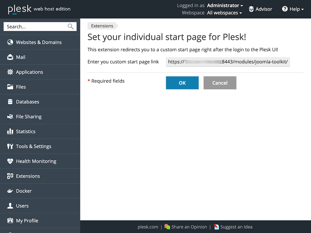 My Start Page extension - Plesk
