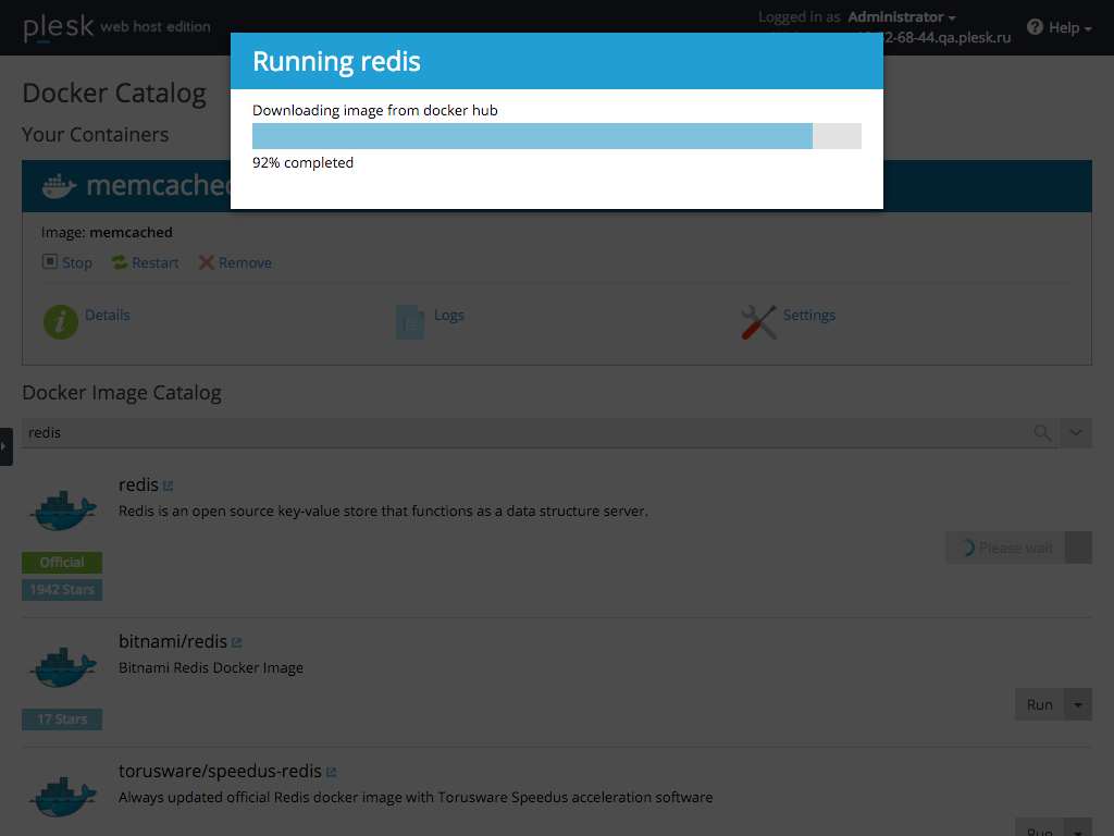 Docker extension - Plesk