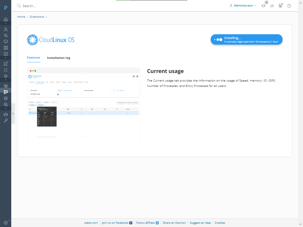 CloudLinux OS extension - Plesk