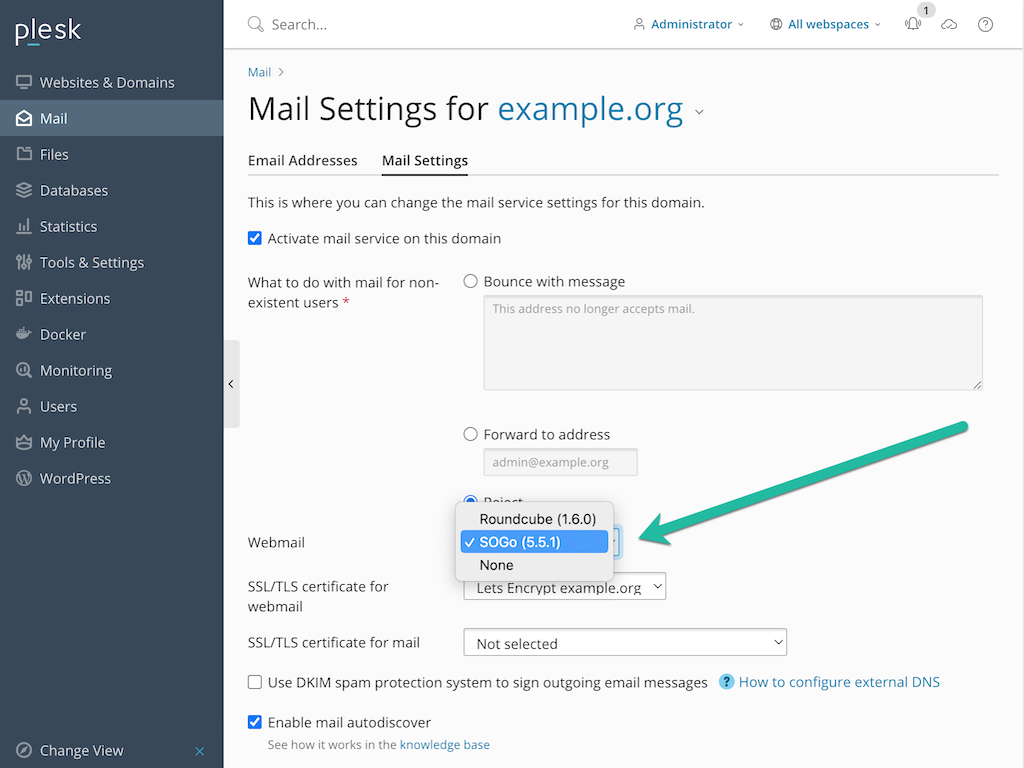 SOGo Webmail extension - Plesk