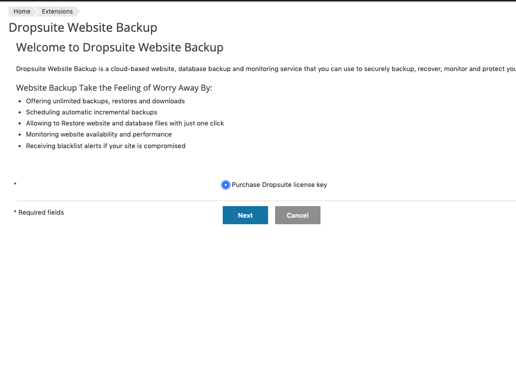 Dropsuite Website Backup extension - Plesk