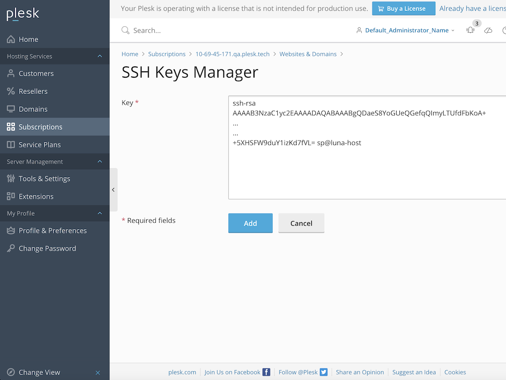 SSH Keys Manager extension - Plesk