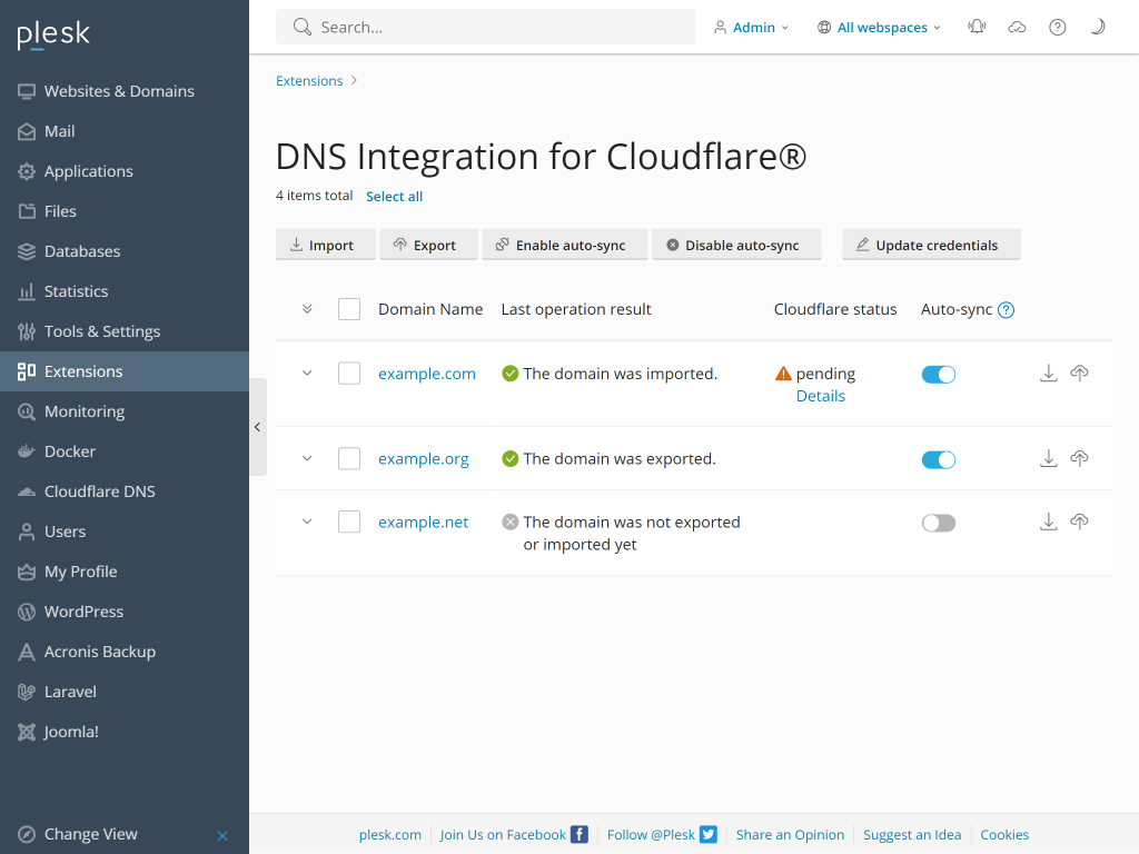 DNS Integration for Cloudflare® extension - Plesk