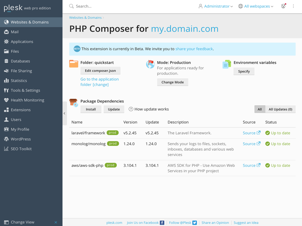 PHP Composer extension - Plesk