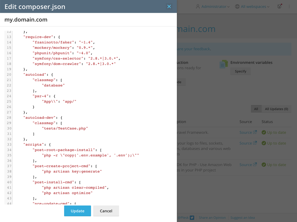 PHP Composer extension - Plesk