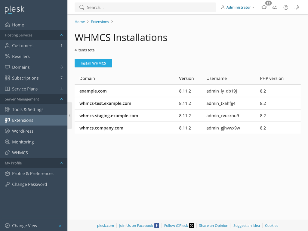 WHMCS Installer extension - Plesk